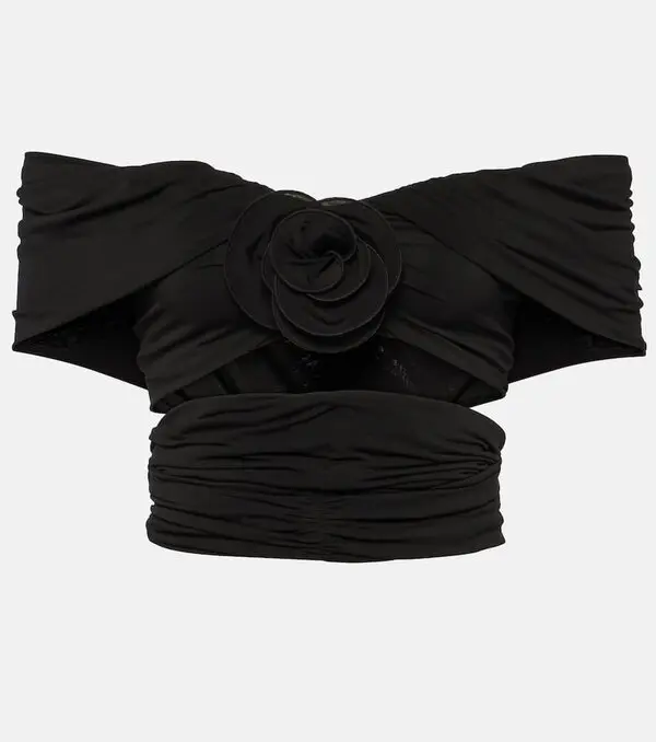 Magda Butrym Off-shoulder Ruched Floral Crop Top