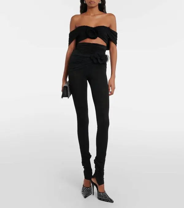 Magda Butrym Off-shoulder Ruched Floral Crop Top