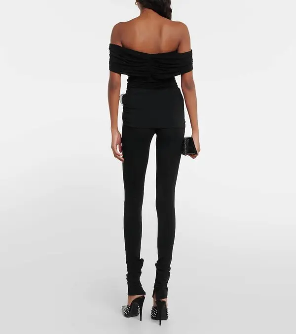 Magda Butrym Off-shoulder Ruched Floral Crop Top