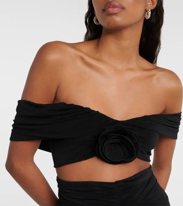 Magda Butrym Off-shoulder Ruched Floral Crop Top