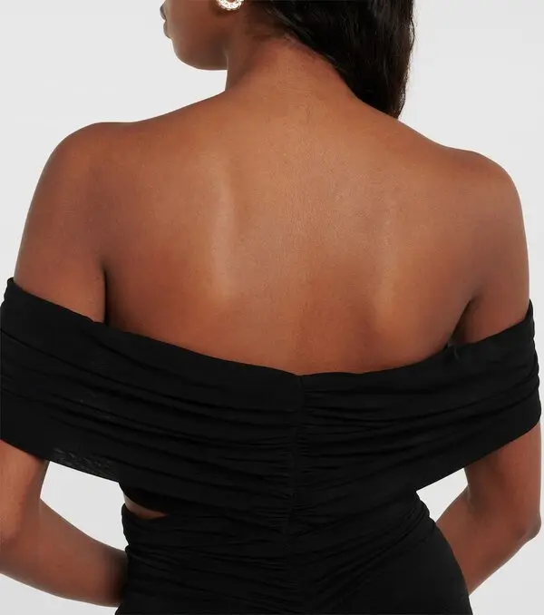 Magda Butrym Off-shoulder Ruched Floral Crop Top