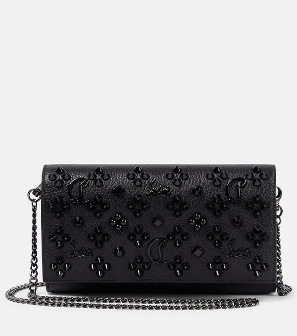 CHRISTIAN LOUBOUTIN Paloma Embellished Leather Wallet On Chain - Black