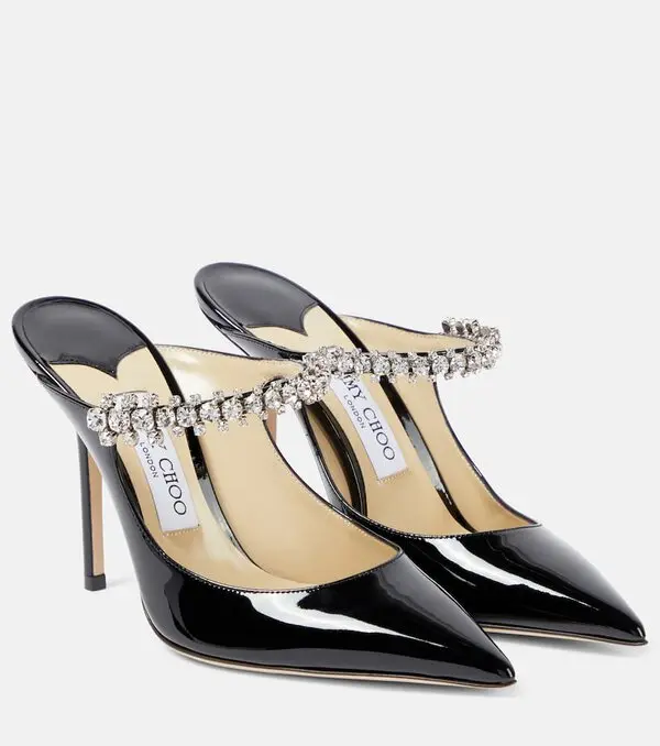 JIMMY CHOO Bing 100 Patent Leather Mules - Black