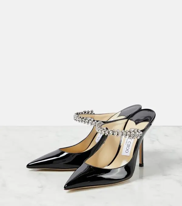 JIMMY CHOO Bing 100 Patent Leather Mules - Black