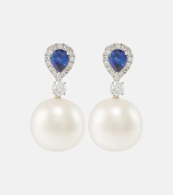 BUCHERER FINE JEWELLERY Romance 18kt White Gold Earrings With Pearls, Sapphires, And Diamonds - Silver