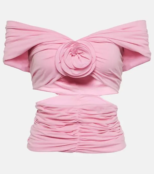 Magda Butrym Floral-applique Ruched Off-shoulder Top