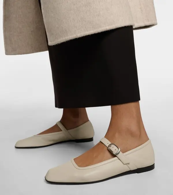 Le Monde Beryl Leather Mary Jane Ballet Flats - White