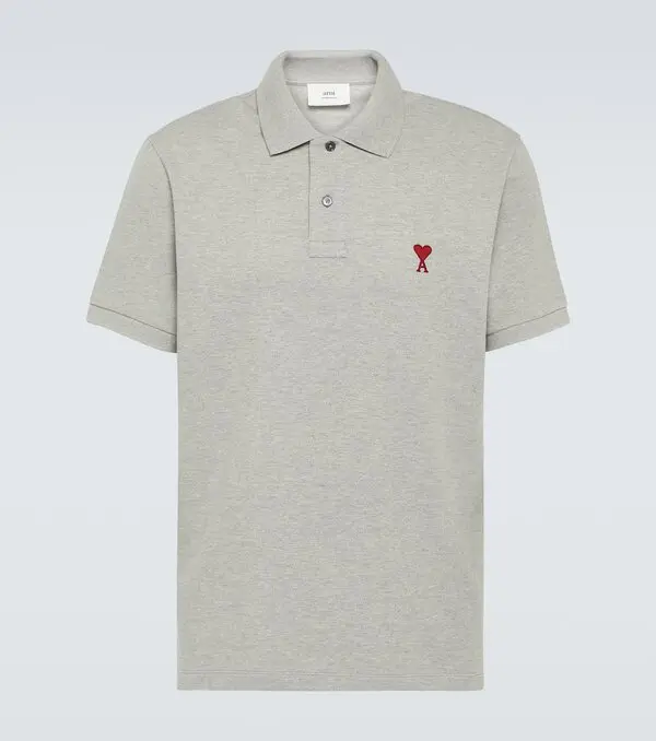 AMI Paris De Cour Cotton Pique Polo Shirt - Grey