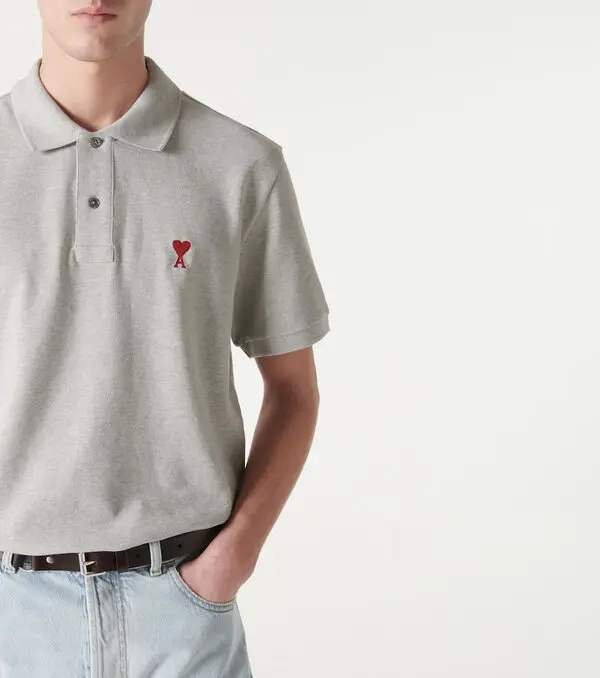 AMI Paris De Cour Cotton Pique Polo Shirt - Grey