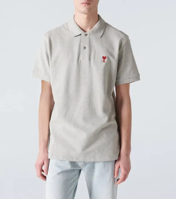 AMI Paris De Cour Cotton Pique Polo Shirt - Grey