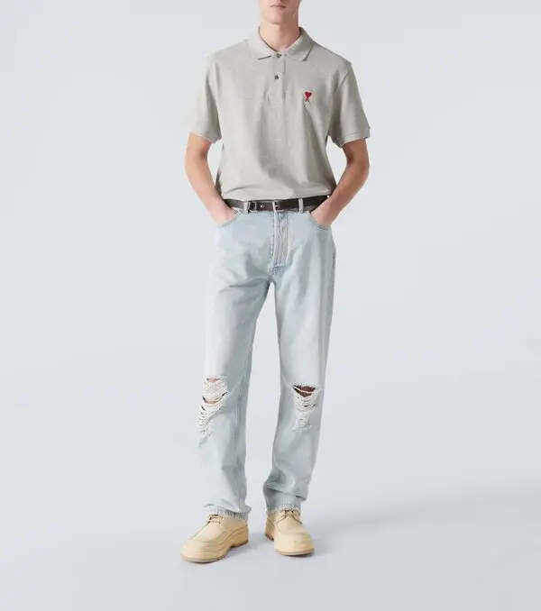 AMI Paris De Cour Cotton Pique Polo Shirt - Grey