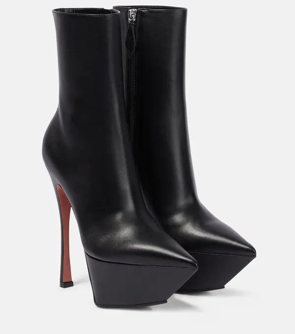Amina Muaddi Yigit Leather Platform Ankle Boots