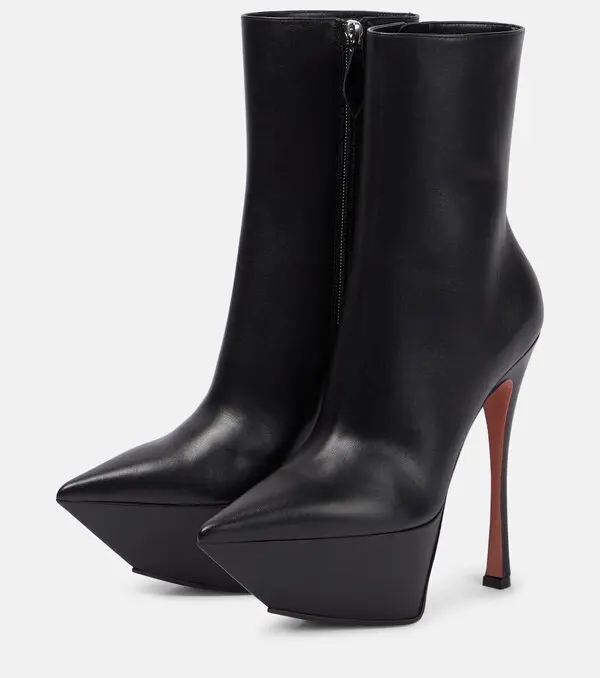 Amina Muaddi Yigit Leather Platform Ankle Boots