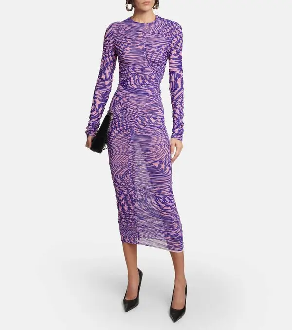 MUGLER Ruched Mesh Midi Dress