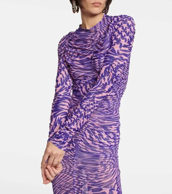 MUGLER Ruched Mesh Midi Dress