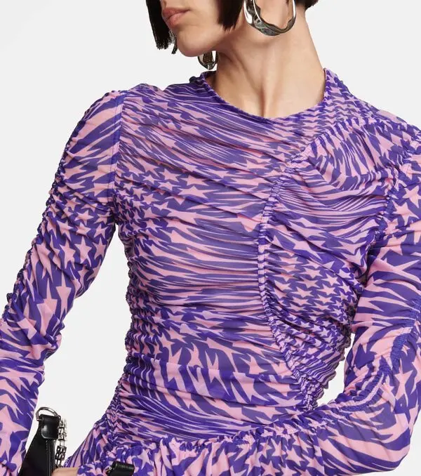 MUGLER Ruched Mesh Midi Dress