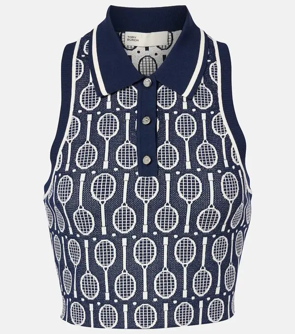 Tory Burch Cropped Intarsia Polo Shirt