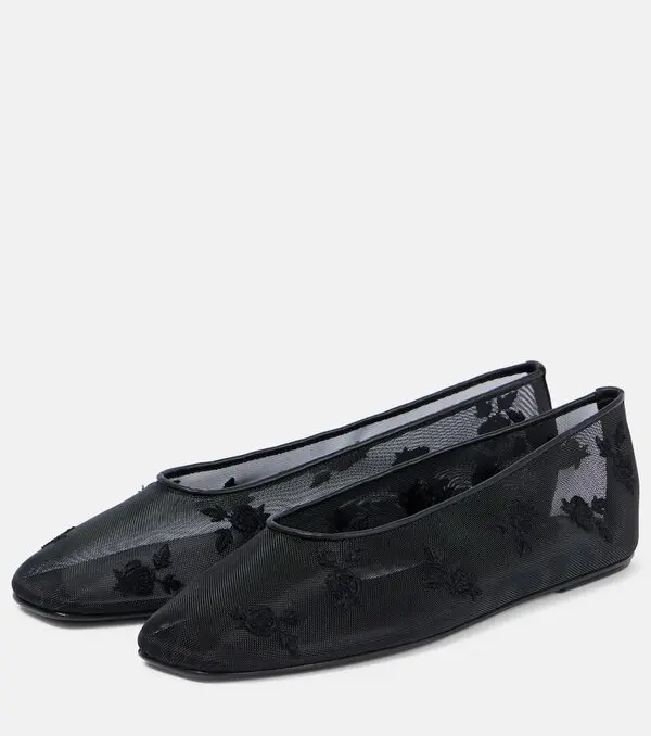 Magda Butrym Embroidered Mesh Ballet Flats - Black