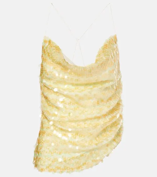 XU ZHI Sequin Draped Open Back Top - Yellow