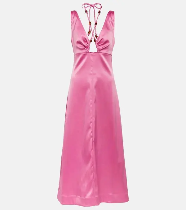 GANNI Satin Midi Dress - Pink