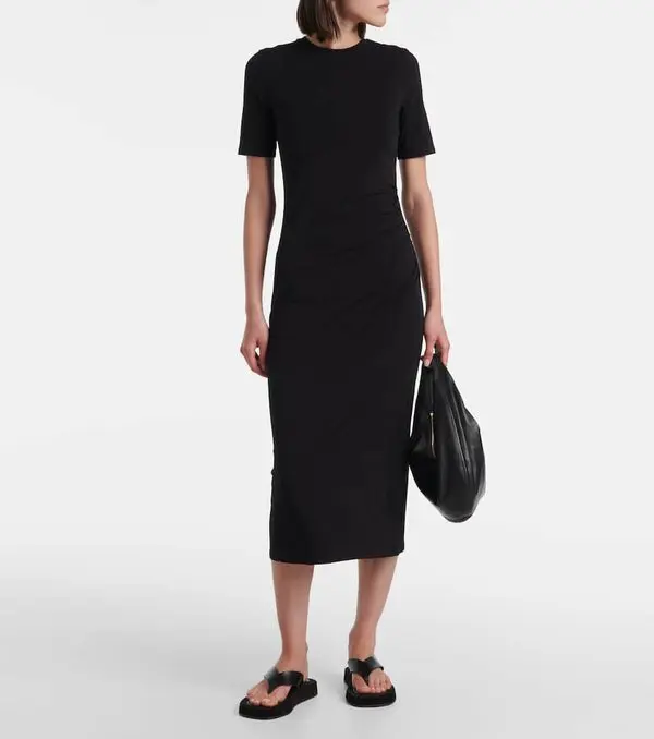 Vince Gathered Cotton-blend Midi Dress