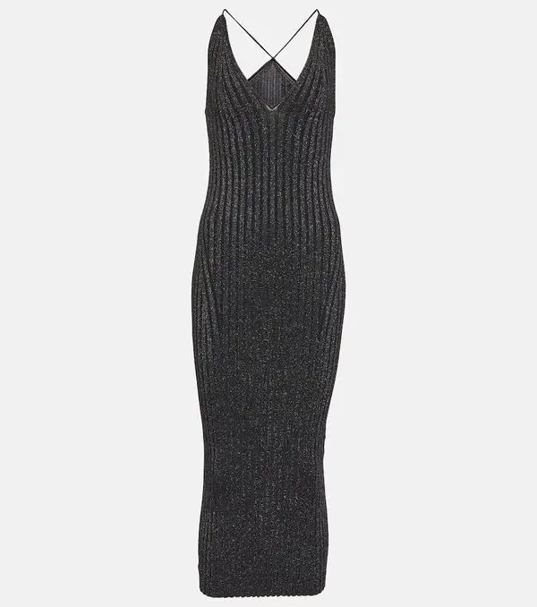 Galvan Rhea Metallic Knit Midi Dress - Black