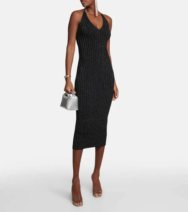 Galvan Rhea Metallic Knit Midi Dress - Black