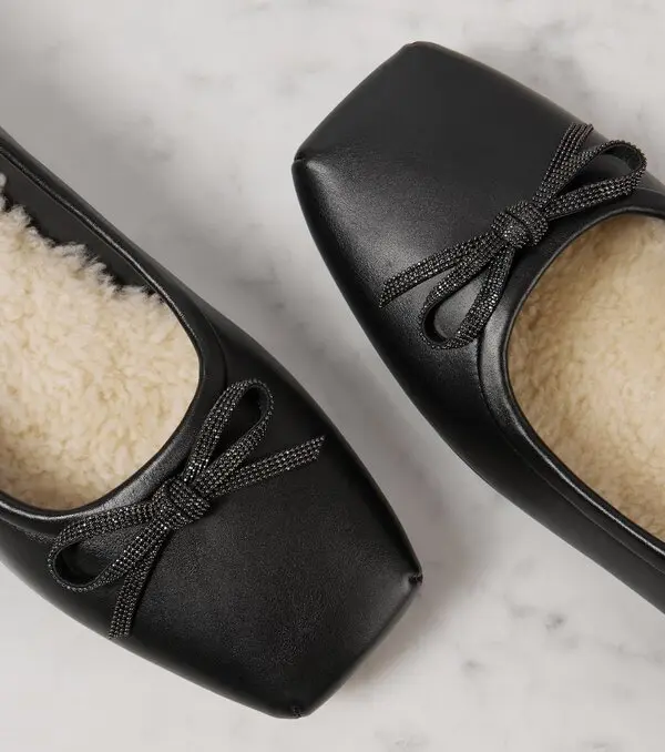 Brunello Cucinelli Monili Bow Detail Leather Ballet Flats