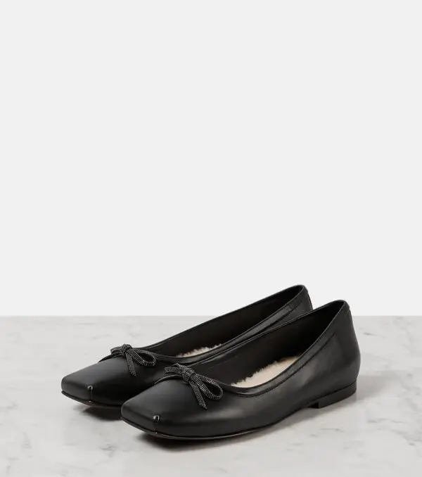 Brunello Cucinelli Monili Bow Detail Leather Ballet Flats