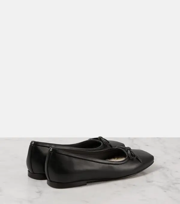 Brunello Cucinelli Monili Bow Detail Leather Ballet Flats