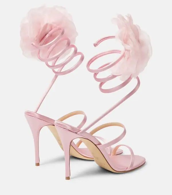 Magda Butrym Floral Appliqué Satin Sandals - Pink