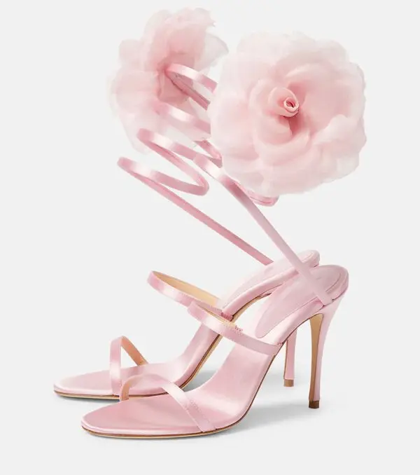 Magda Butrym Floral Appliqué Satin Sandals - Pink