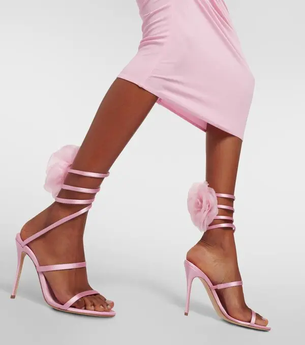 Magda Butrym Floral Appliqué Satin Sandals - Pink