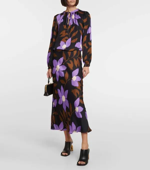 Velvet By Graham & Spencer Kaiya Printed Satin Midi Skirt - Multicoloured
