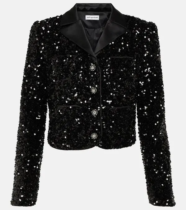 SELF-PORTRAIT Sequined Cropped Jacket