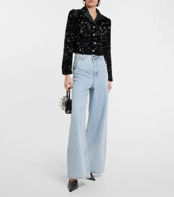 SELF-PORTRAIT Sequined Cropped Jacket