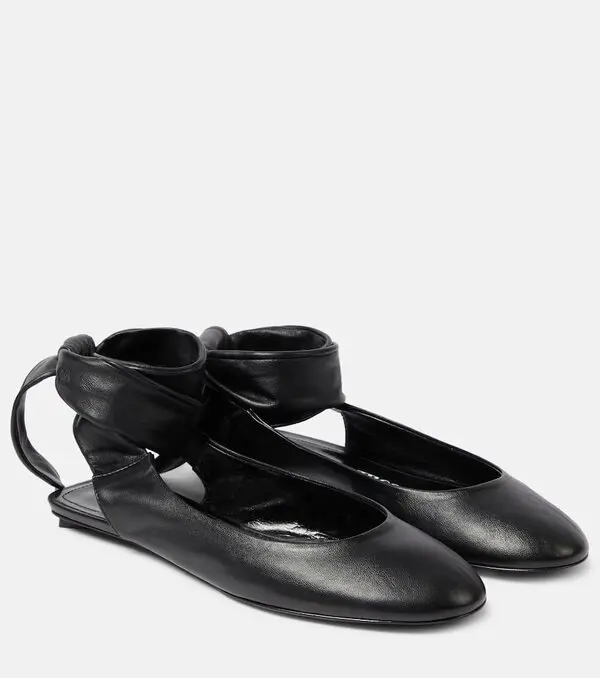 Attico Cloe Leather Slingback Flats In Ivory Glow - Black