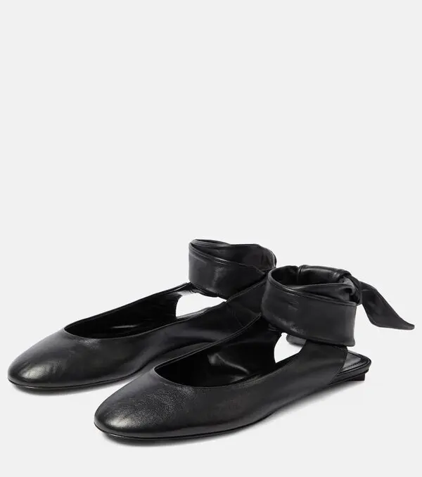 Attico Cloe Leather Slingback Flats In Ivory Glow - Black