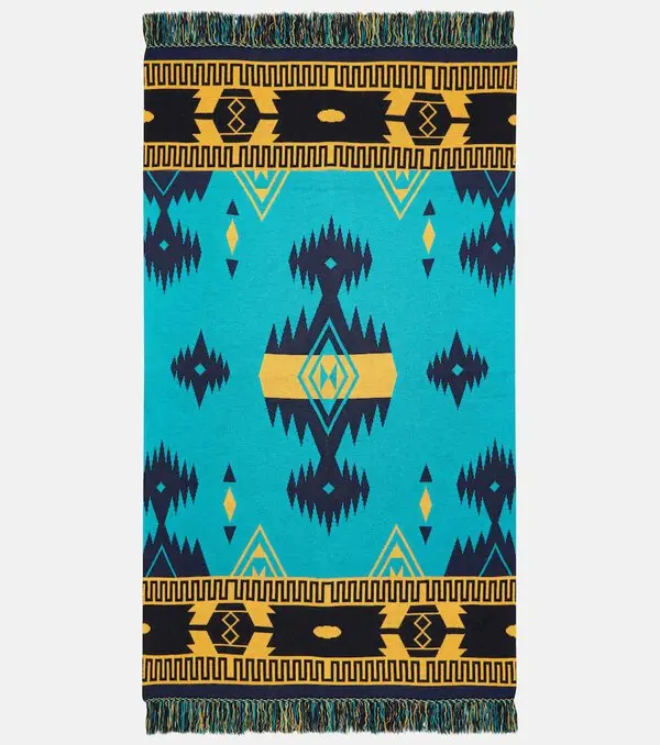 Alanui Icon Wool-blend Jacquard Blanket - Blue