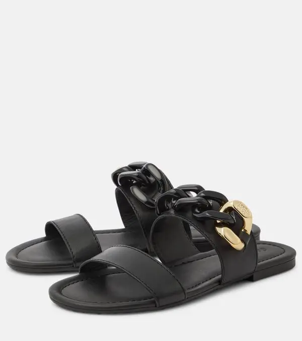 See By Chloé Lynette Leather Chain Detail Flat Sandals
