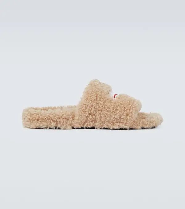 Balenciaga Embroidered Slides - Beige