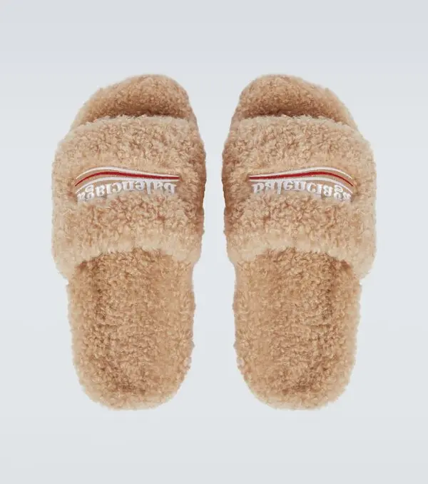 Balenciaga Embroidered Slides - Beige