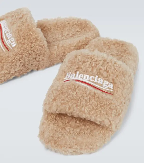 Balenciaga Embroidered Slides - Beige