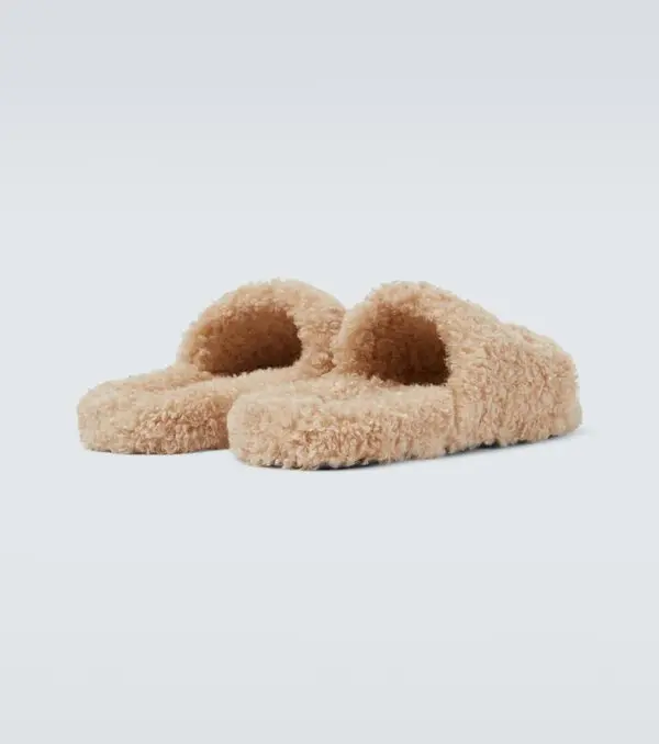 Balenciaga Embroidered Slides - Beige