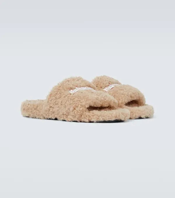Balenciaga Embroidered Slides - Beige