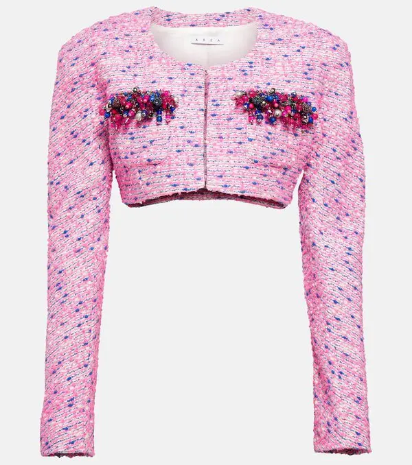 AREA Embellished Boucle Cropped Jacket
