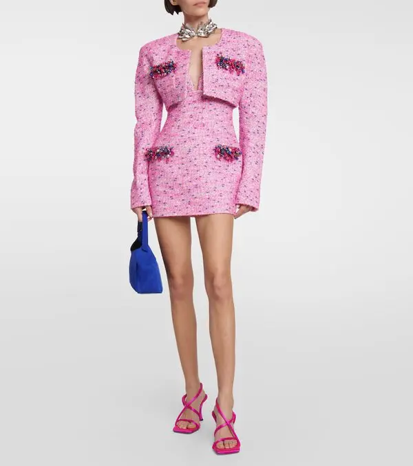 AREA Embellished Boucle Cropped Jacket