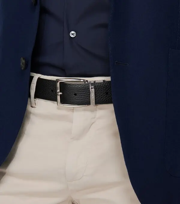 Canali Leather Belt With Silver-tone Buckle - Black