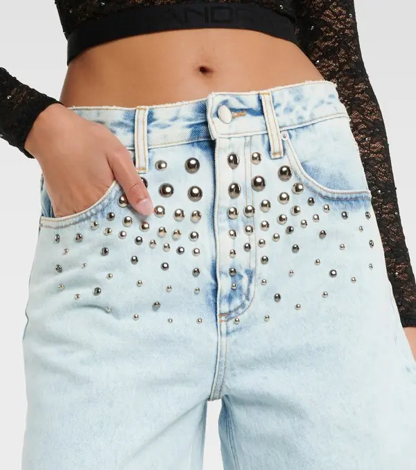 Alessandra Rich Embellished Denim Bermuda Shorts
