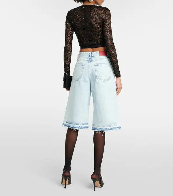 Alessandra Rich Embellished Denim Bermuda Shorts